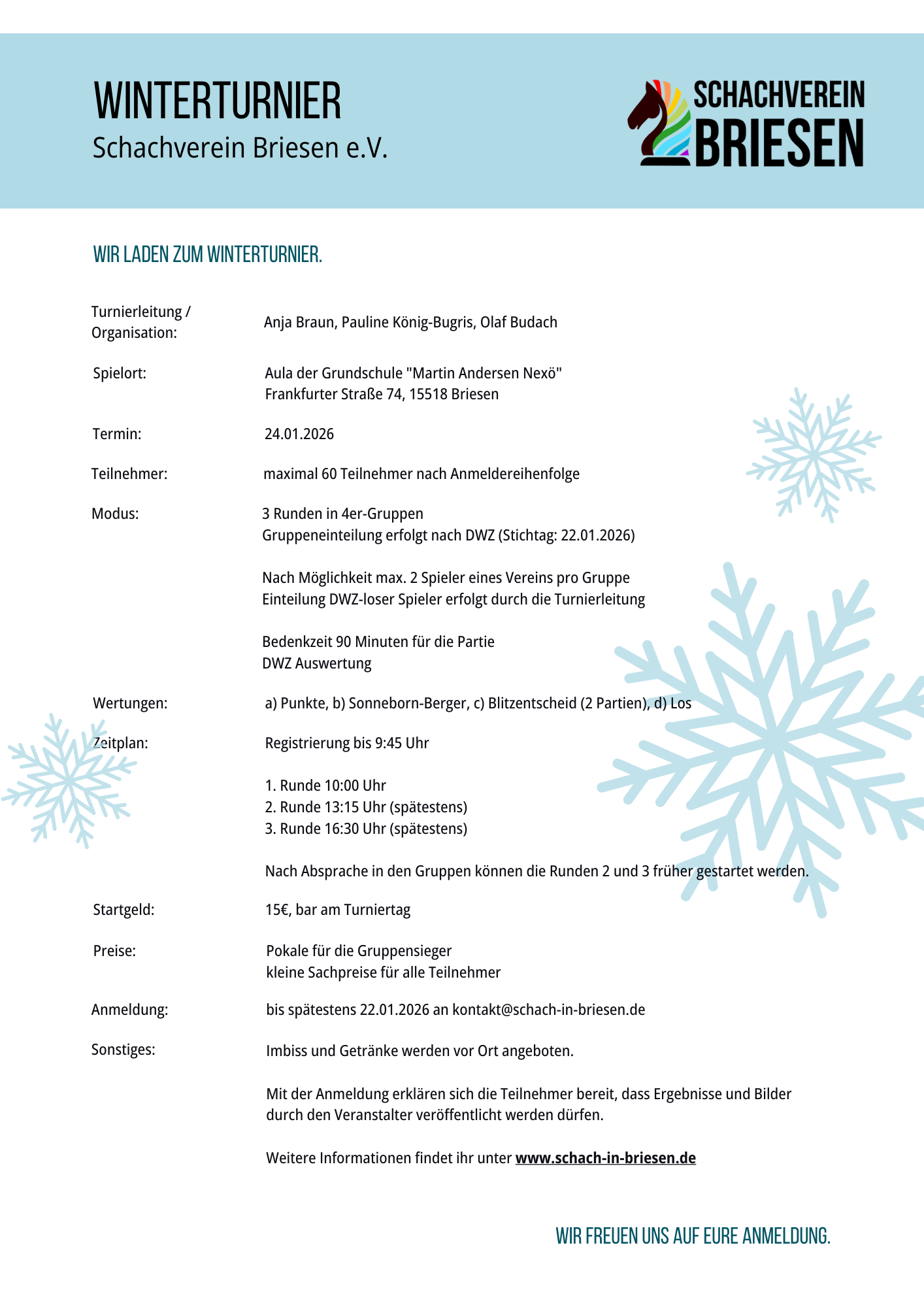 Winterturnier 24.01.26 - SCHACH IN BRIESEN
